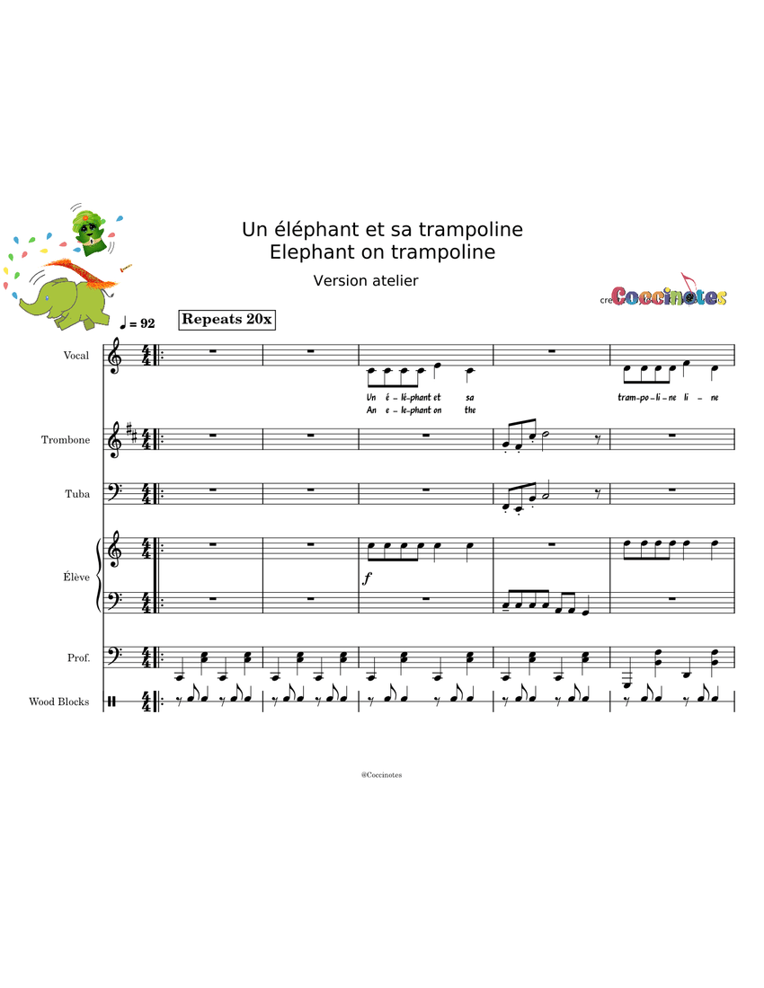 Un éléphant et sa trampoline - Version ATELIER 20x Sheet music for ...