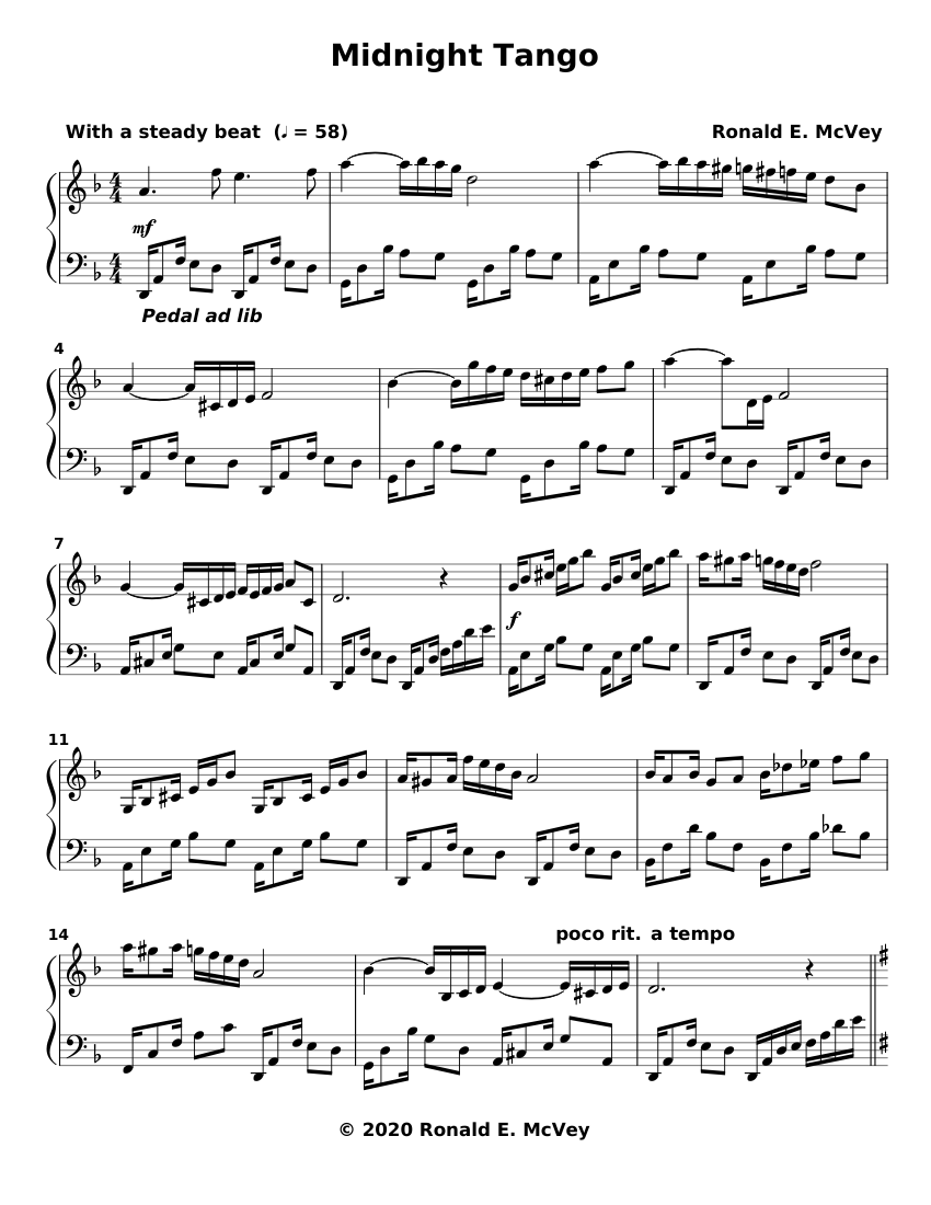 Midnight Tango Sheet Music for Piano (Solo) | MuseScore.com