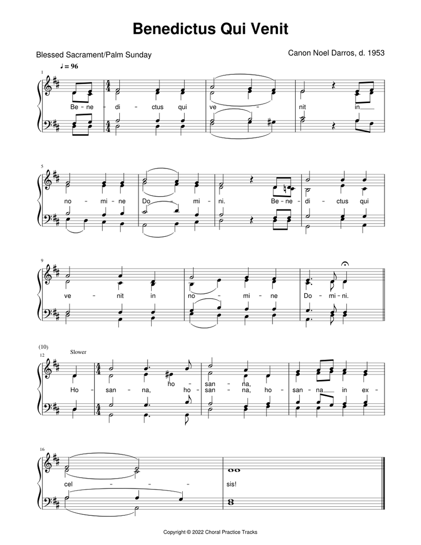Benedictus Qui Venit Sheet Music for Piano (Solo) | MuseScore.com