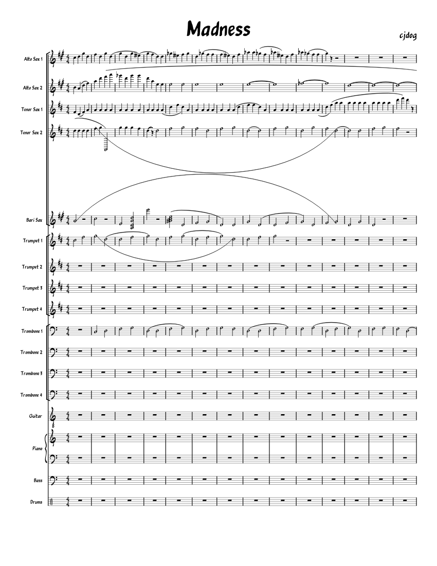 Madness Sheet Music for Piano, Trombone, Saxophone alto, Saxophone ...