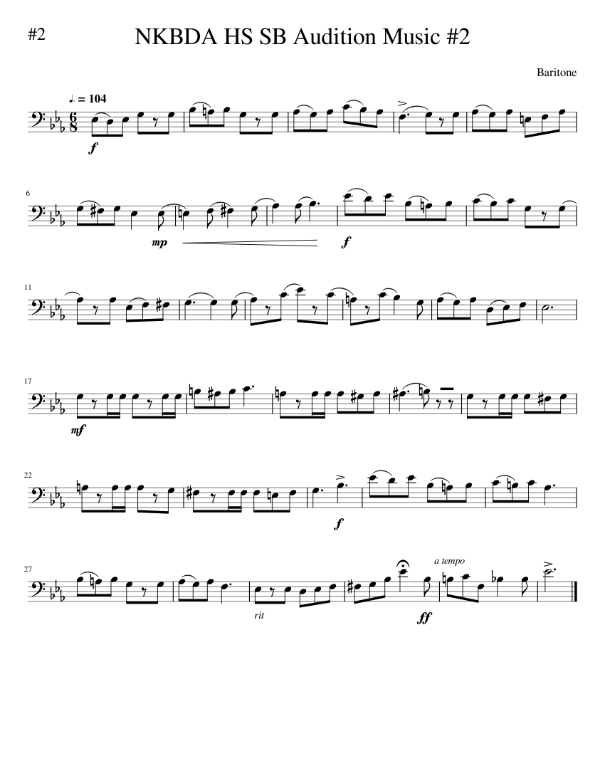 NKBA HS SB Auditon Music #2 Baritone (#2) Sheet music for Trombone ...