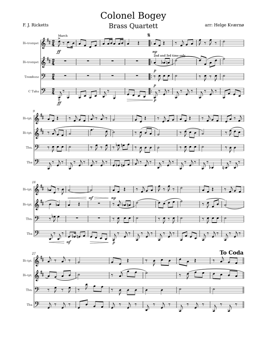 Colonel Bogey - Brass quartett Sheet music for Trombone, Tuba, Trumpet ...