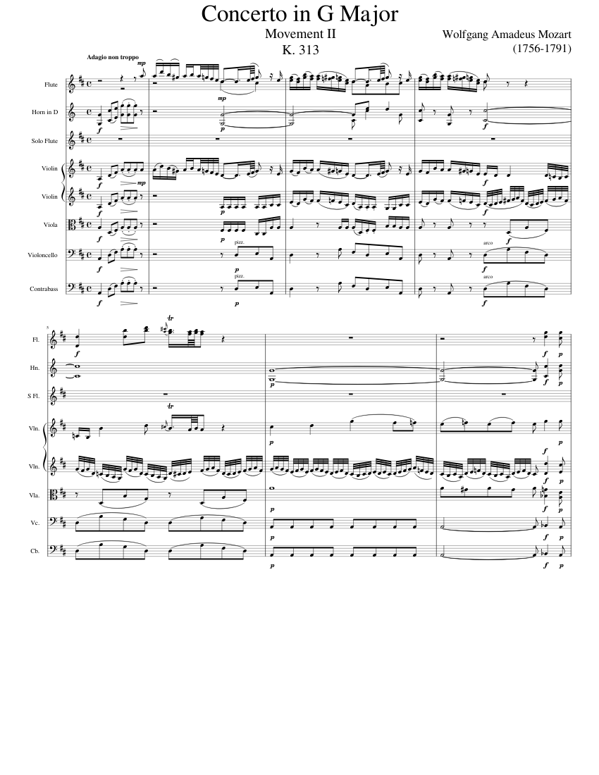 Flute Concerto In G Major Movement II Mozart Sheet Music for Flute ...
