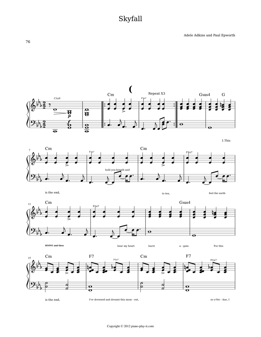 Skyfall - Adele Sheet music for Piano (Solo) | Musescore.com