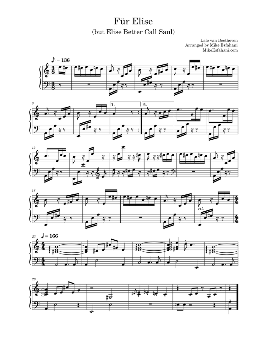 Für Elise but Elise Better Call Saul Sheet Music for Piano (Solo) easy ...