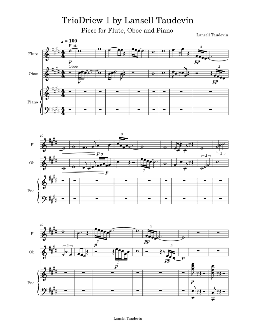 TrioDriew_1_by_Lansell_Taudevin Sheet music for Piano, Flute, Oboe ...