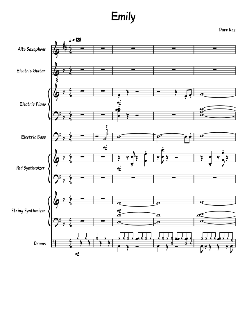 Emily- Dave Koz Sheet music for Piano, Saxophone alto, Guitar, Bass ...