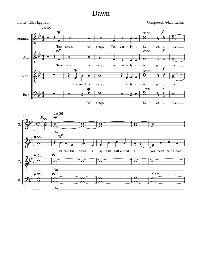 Dawn Sheet Music for Soprano, Alto, Tenor, Bass voice (SATB ...
