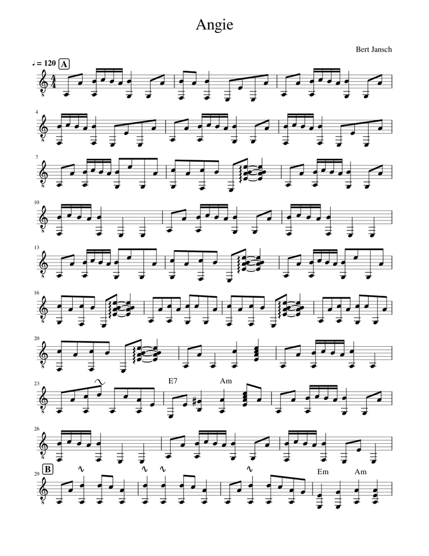 Angie Sheet Music with Chords for Guitar (Solo) | MuseScore.com