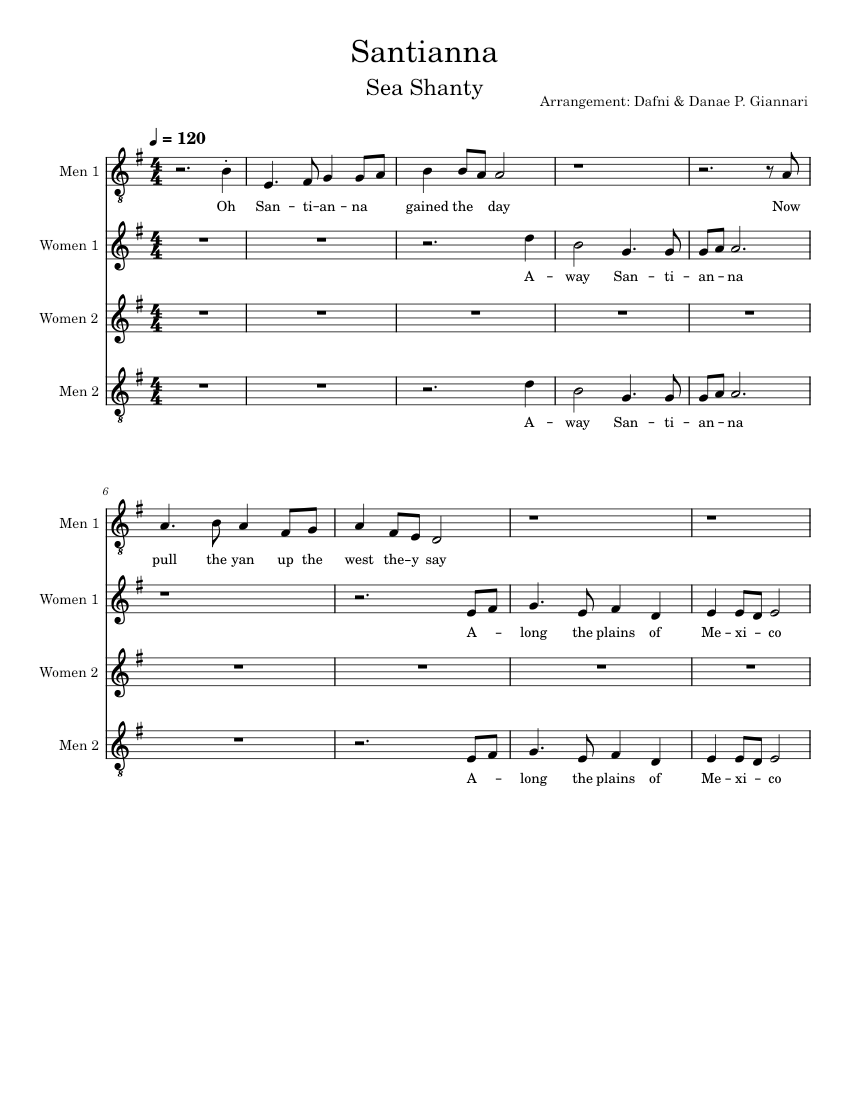 Santianna - Sea Shanty Sheet Music for Vocals (Choral) | MuseScore.com