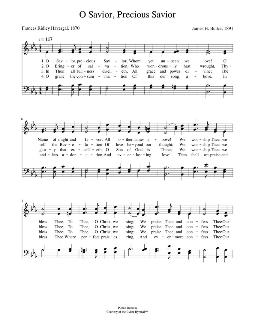O Savior Precious Savior James H Burke Sheet Music For Piano Piano