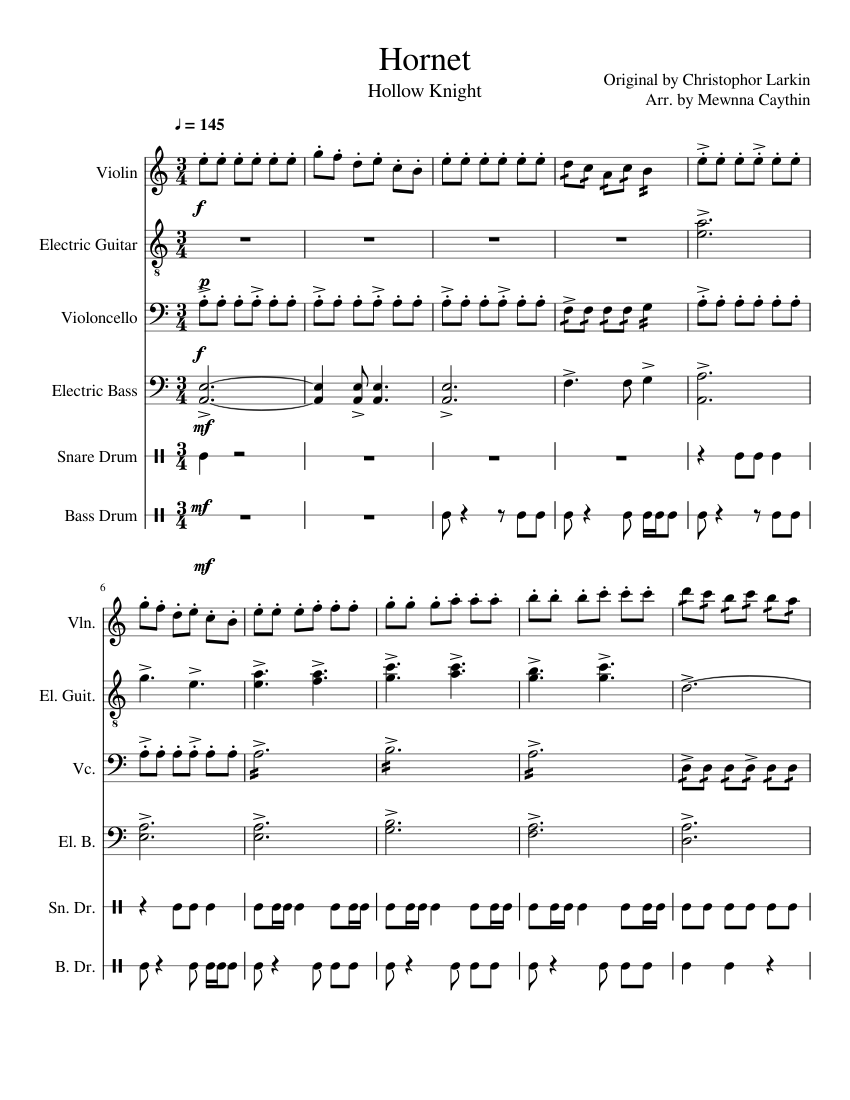 Hornet Sheet music for Snare drum, Violin, Cello, Guitar & more ...