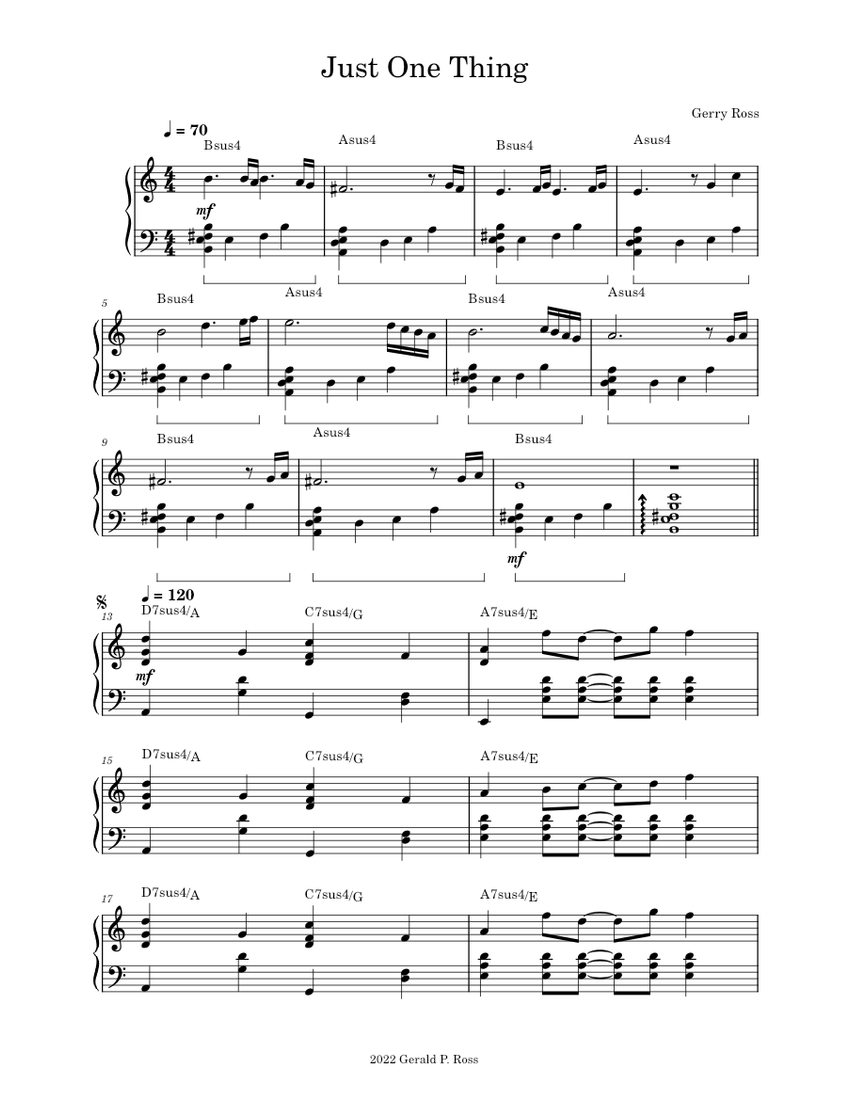 Just One Thing Piano Sheet Music with Chords for Piano (Solo ...