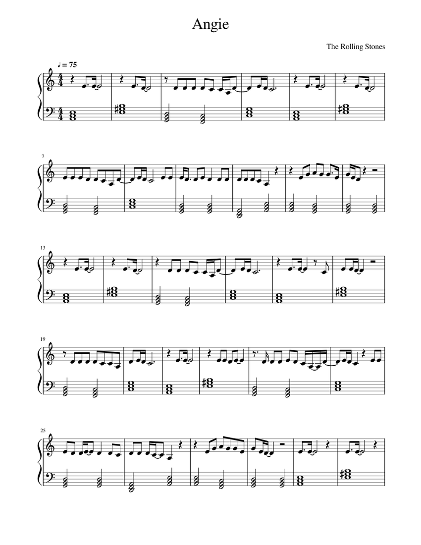 Angie Sheet Music for Piano (Solo) Easy | MuseScore.com