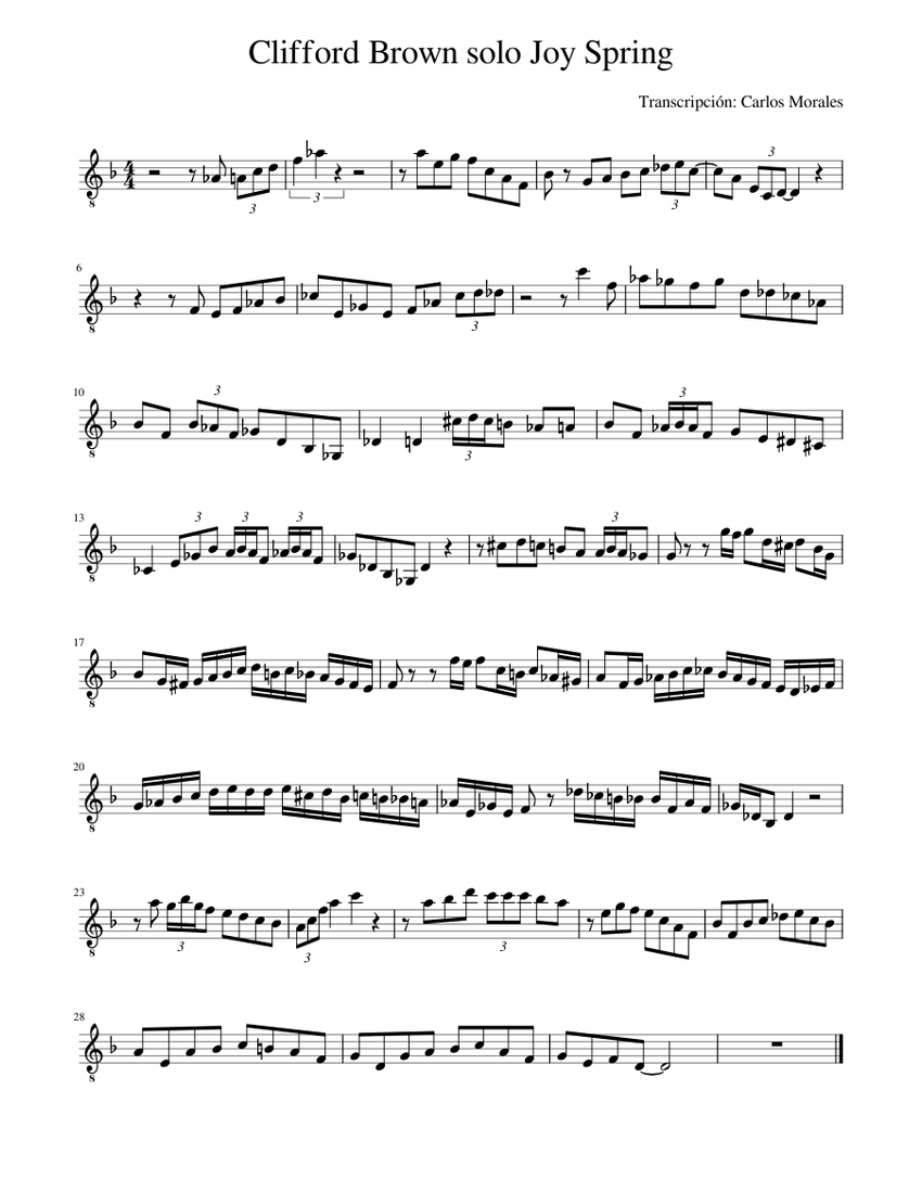 Clifford Brown solo Joy Spring transcription Sheet music for Guitar (Solo) | Musescore.com