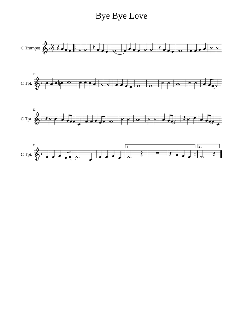 Bye Bye Love Sheet music for Trumpet other (Solo) | Musescore.com