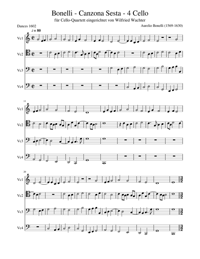 Bonelli - Canzona Sesta - 4 Cello Sheet music for Cello (Mixed Quartet ...
