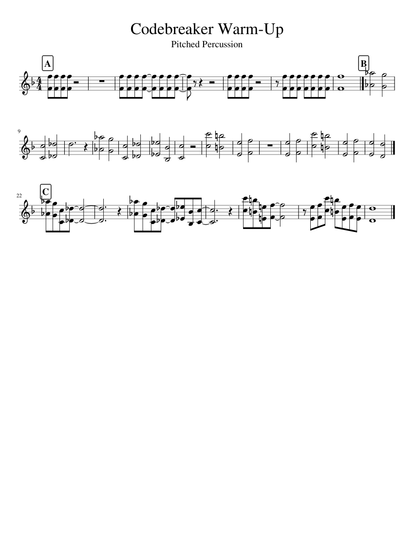 Codebreaker Warm Up Pitched Percussion Sheet music for Xylophone (Solo ...
