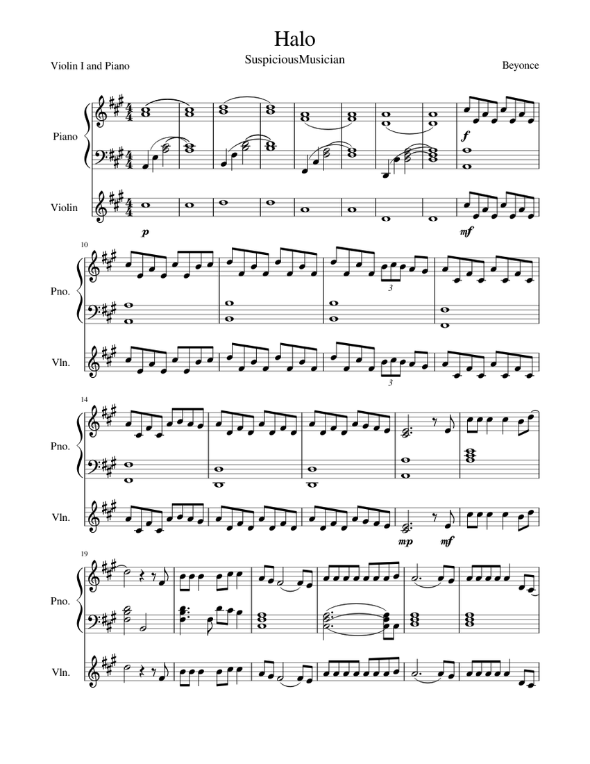 Halo Sheet Music for Piano, Violin (Solo) | MuseScore.com