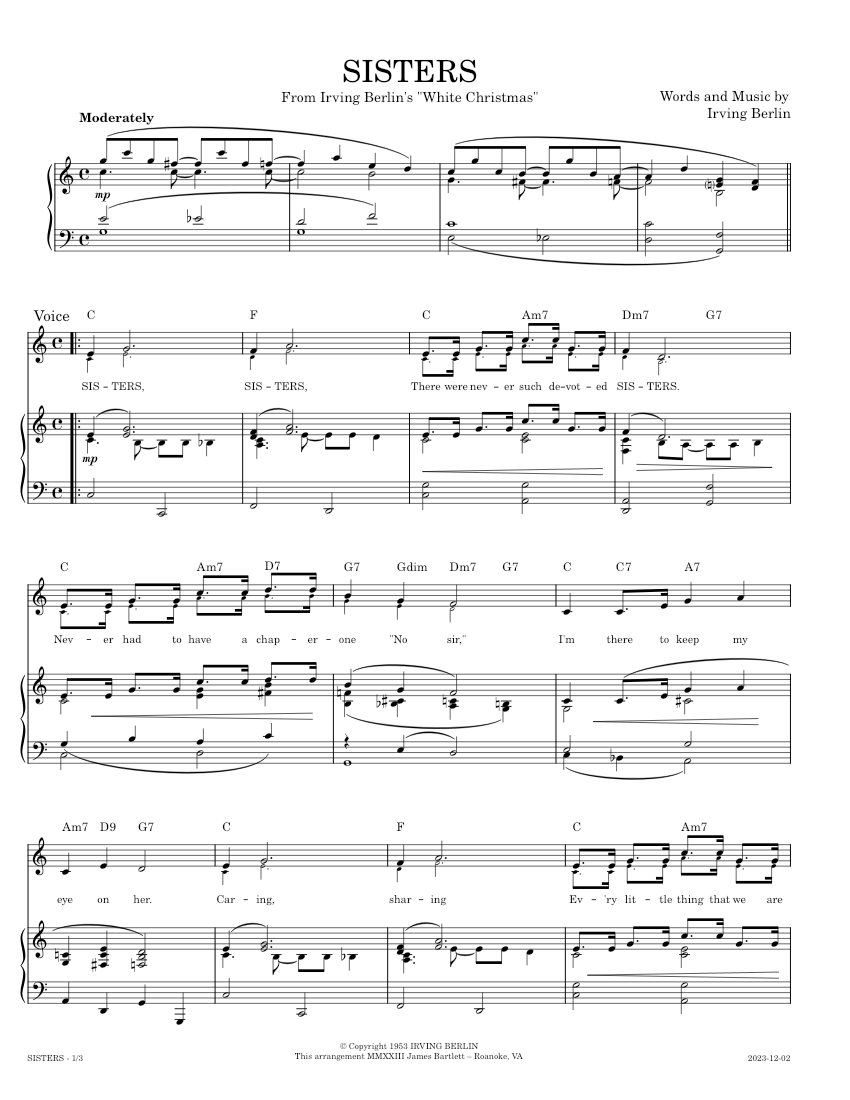 Sisters Sheet music for Piano, Vocals (Piano-Voice) | Musescore.com