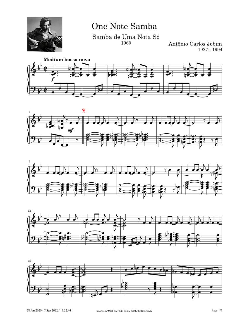 One note samba – Antônio Carlos Jobim Sheet music for Piano (Solo ...