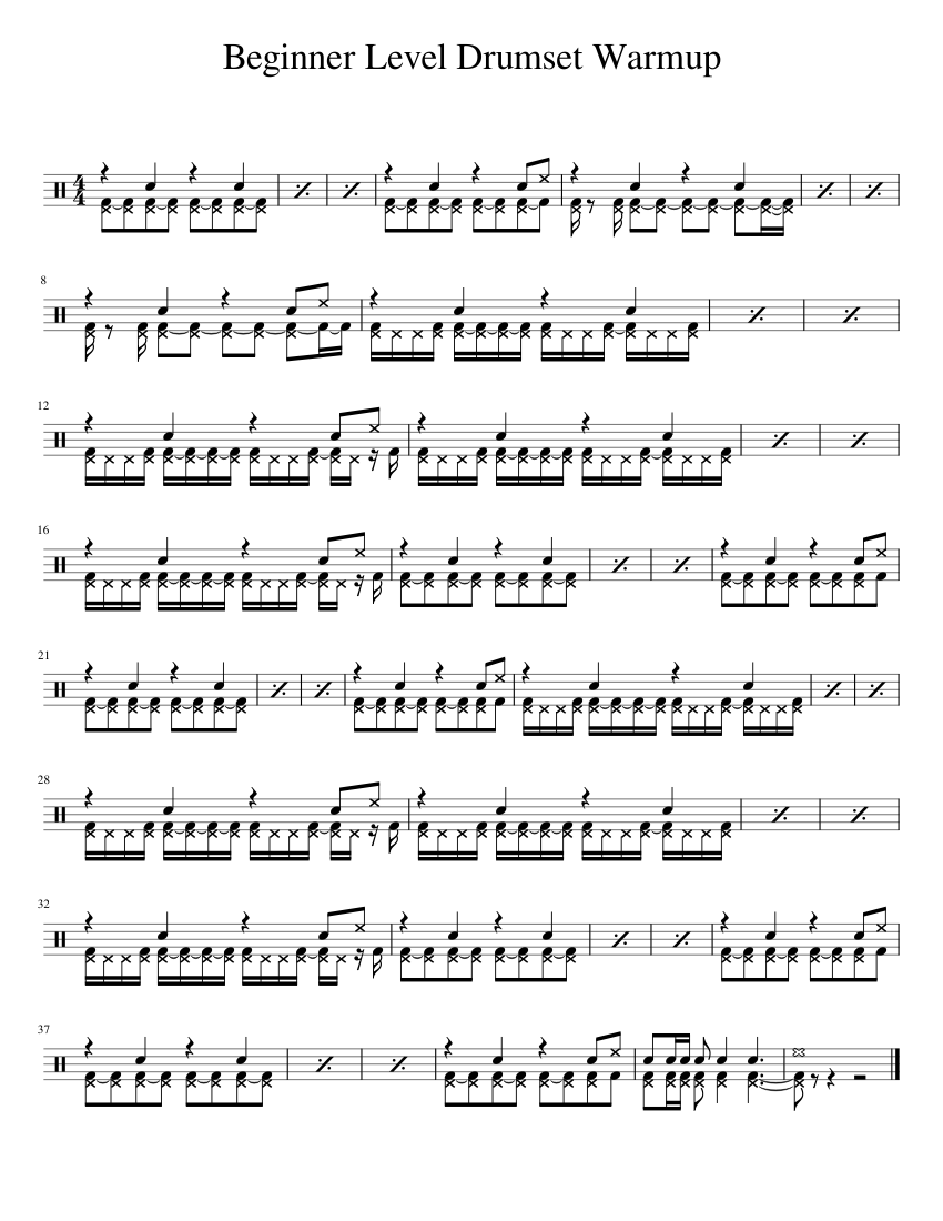 Beginner Level Drumset Warmup Sheet music for Drum group (Solo) | Musescore.com