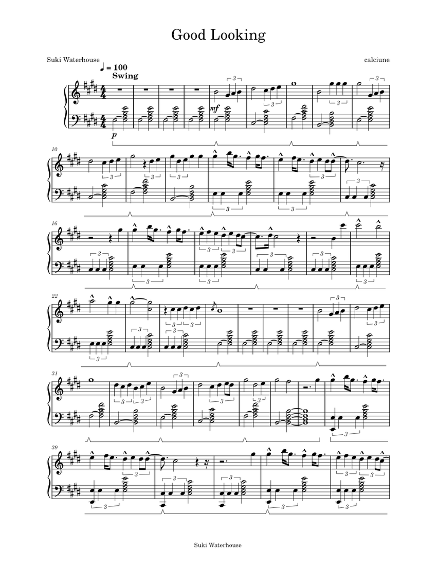 Good Looking – Suki Waterhouse Sheet Music for Piano (Solo) easy ...