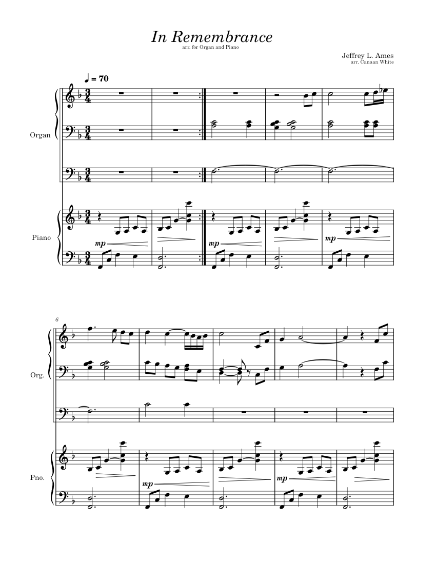 In Remebrance – Jeffrey Ames for piano and organ Sheet Music for Piano ...