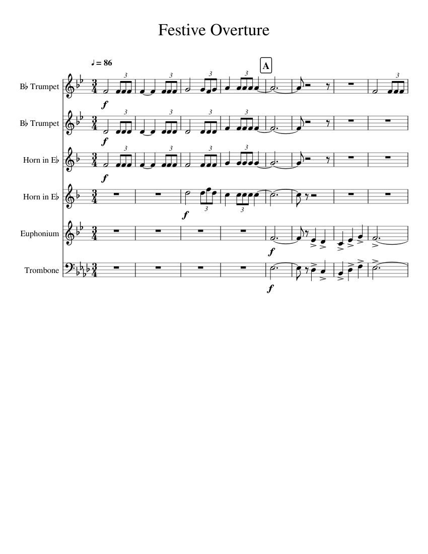 Festive Overture for Brass Sextet Sheet Music for Trombone, Euphonium ...