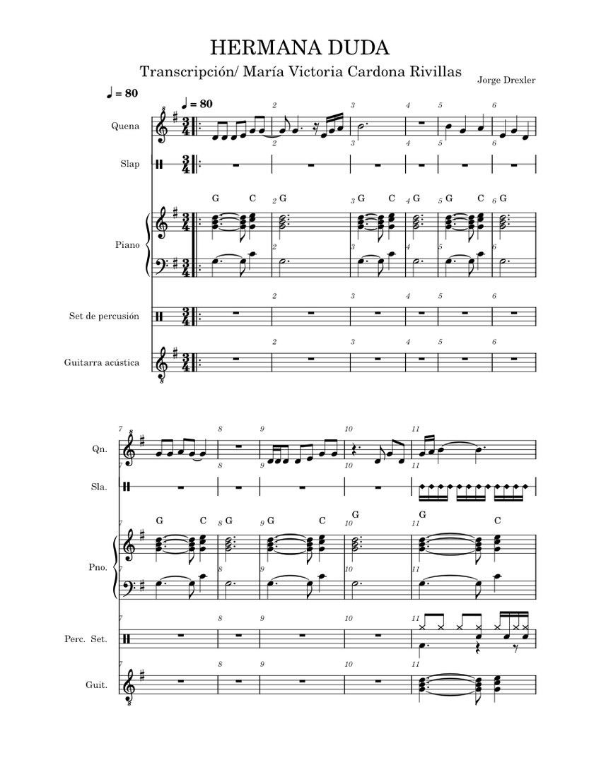 mvcr transcripcionHERMANA_DUDA Sheet music for Piano, Guitar, Drum ...