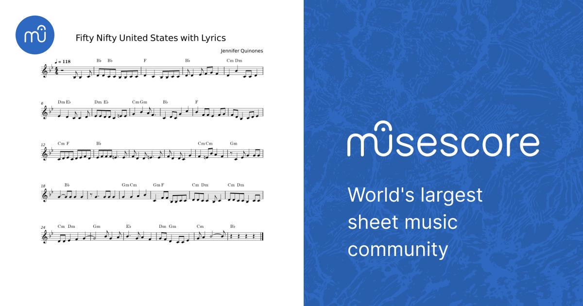 Fifty Nifty United States with Lyrics Sheet Music for Piano (Solo) Easy ...