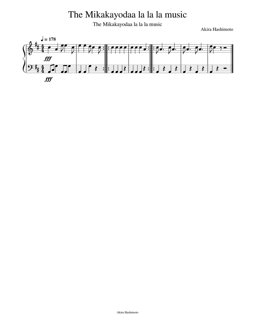 The Mikakayodaa la la la music Sheet music for Piano (Mixed Duet ...