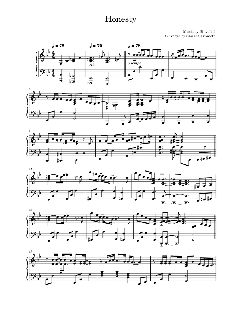 Honesty – Billy Joel Sheet Music for Piano (Solo) | MuseScore.com