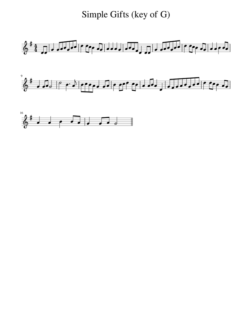 Simple Gifts (key of G) Sheet music for Piano (Solo) Easy | Musescore.com