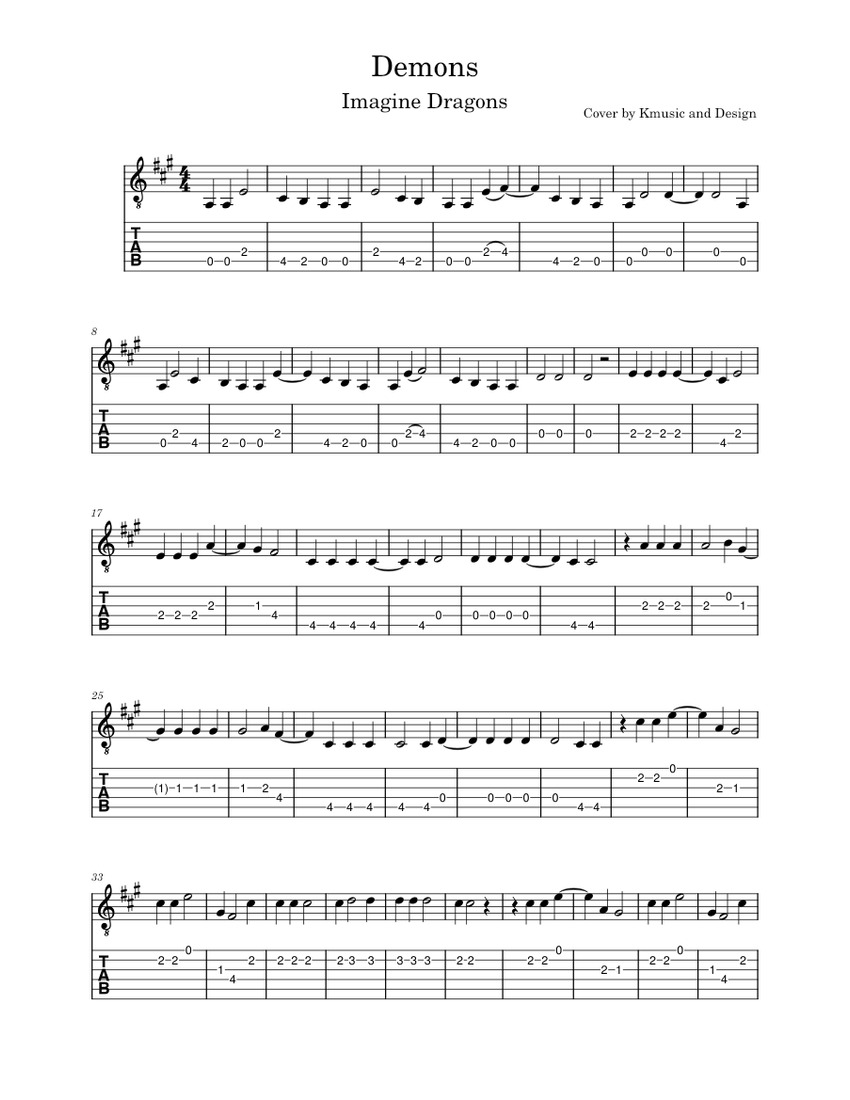 Demons – Imagine Dragons Sheet Music and Tab for Guitar (Solo ...