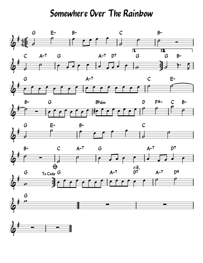 Somewhere Over The Rainbow Sheet Music with Chords for Piano (Solo ...
