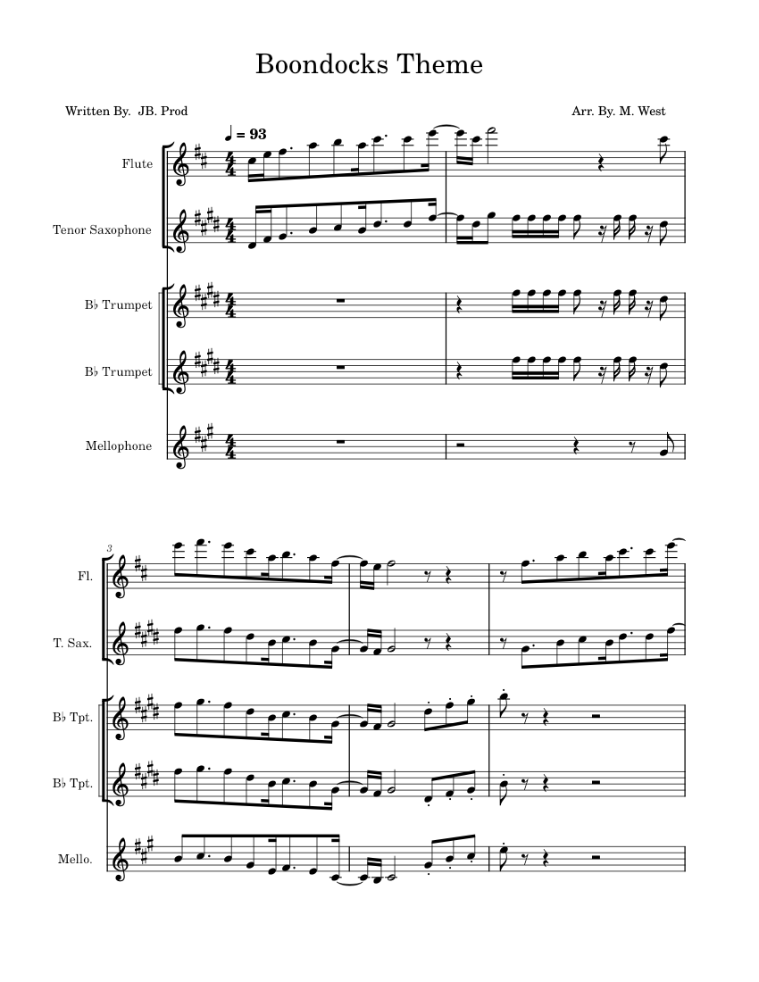Boondocks theme Sheet Music for Mellophone, Flute, Saxophone tenor ...