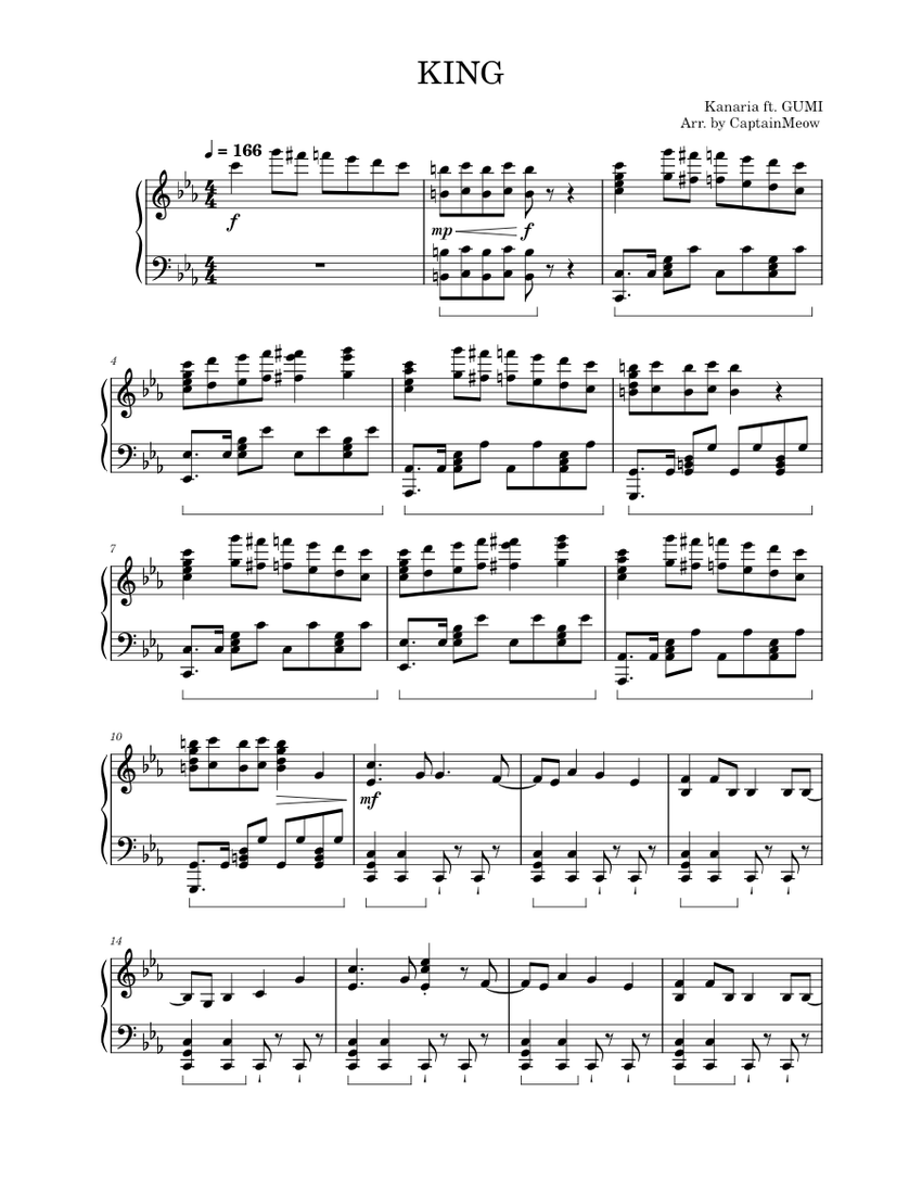 KING - Kanaria ft. GUMI Sheet music for Piano (Solo) | Musescore.com