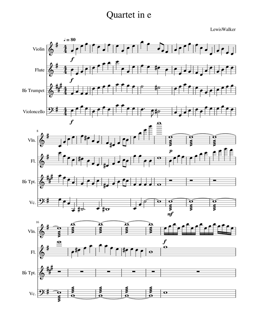 Concerto For Quartet In E Minor - piano tutorial