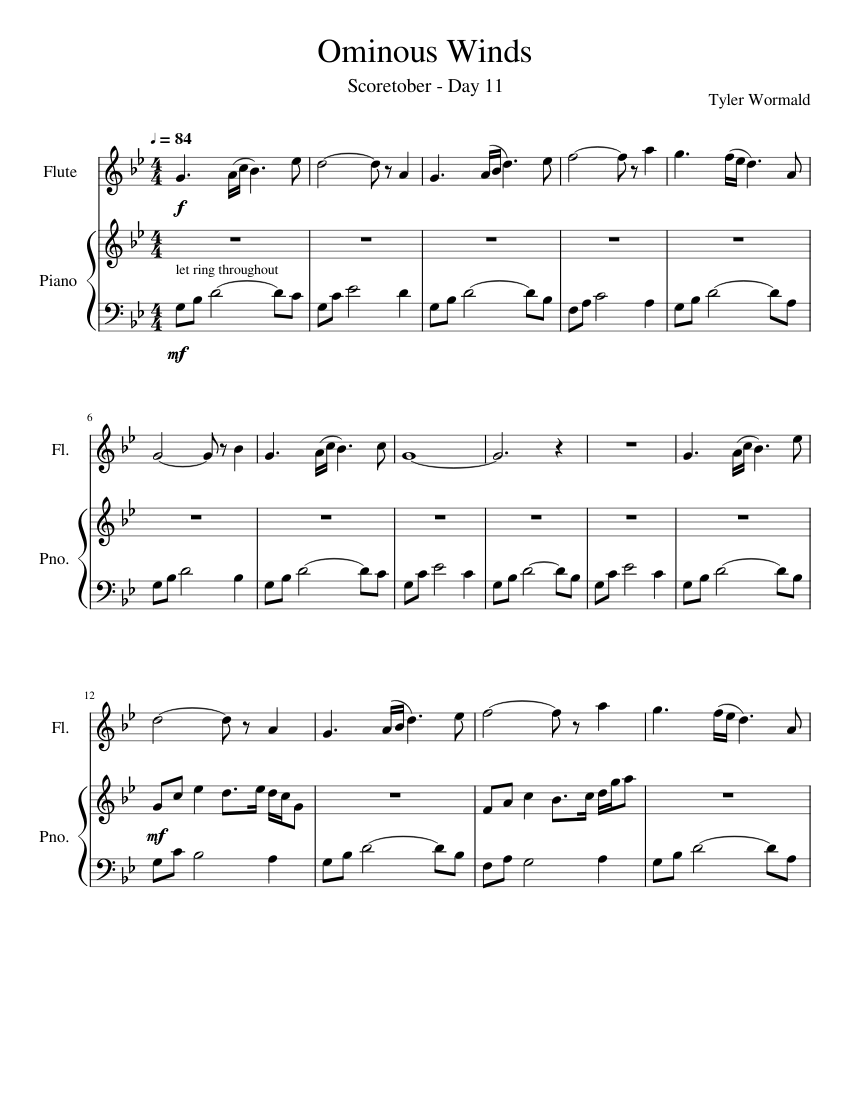 Ominous Winds Sheet Music for Piano, Flute (Solo) | MuseScore.com