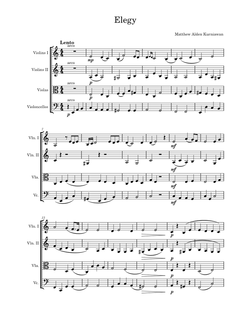 Elegy Sheet music for Strings group (String Ensemble) | Musescore.com