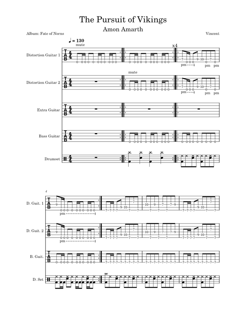 Amon Amarth - The Pursuit of Vikings Sheet Music for Guitar, Bass ...