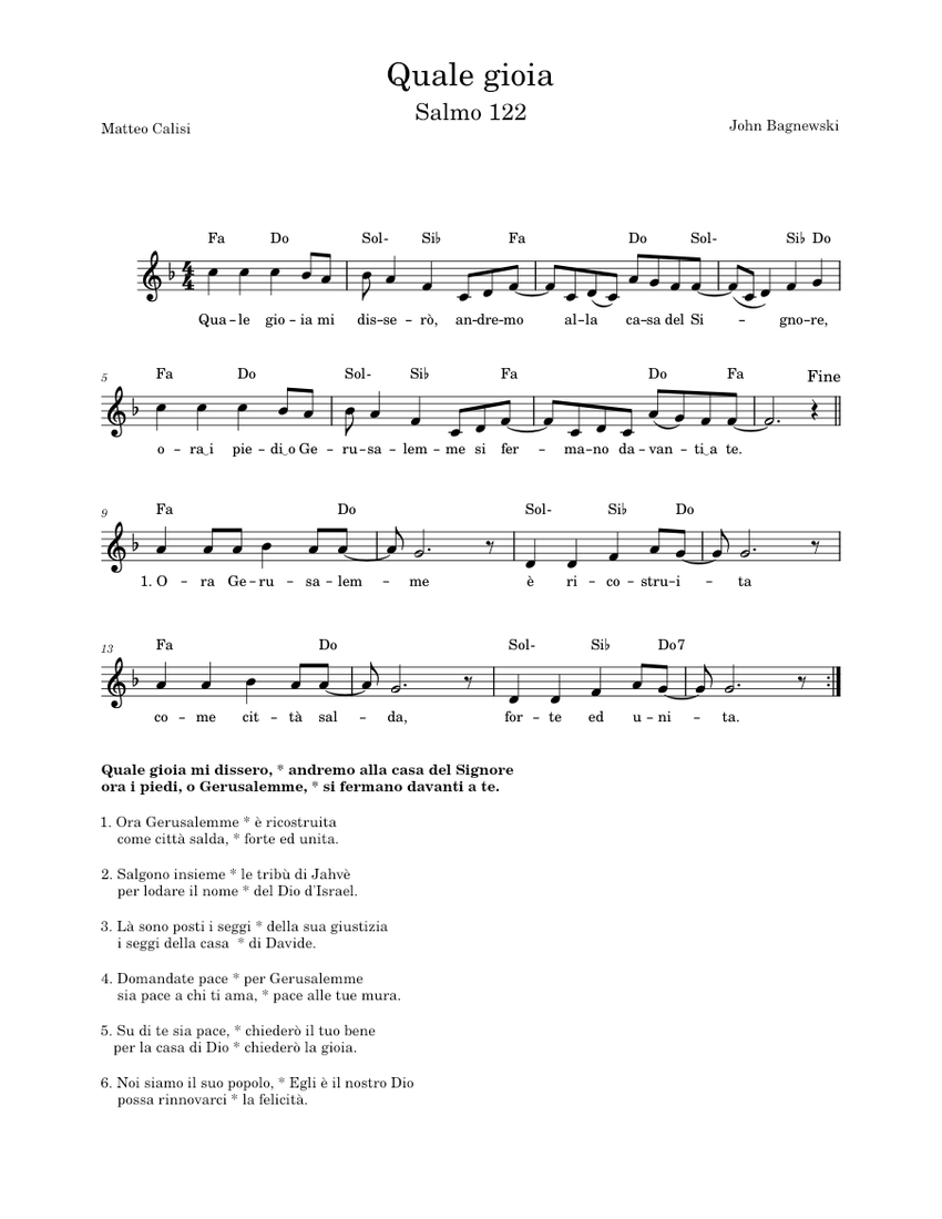 Quale gioia – Salmo 122 Sheet music for Piano (Church Choir ...