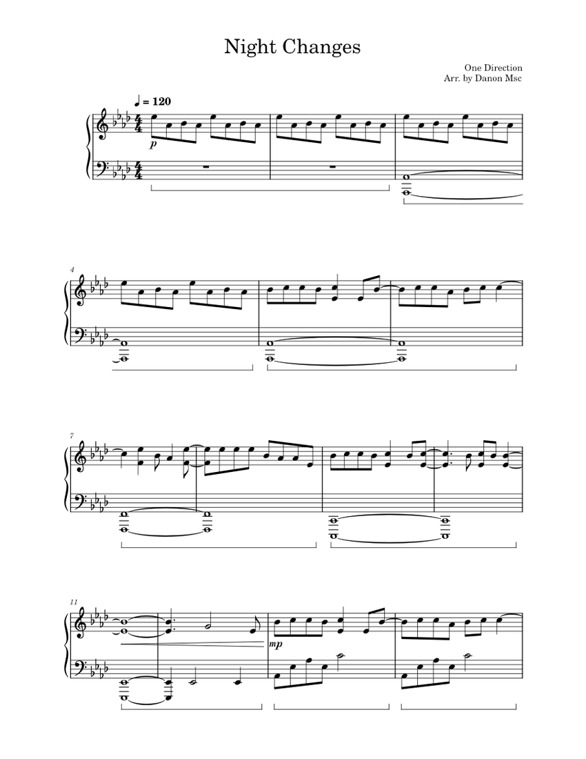 Night changes – One Direction (Full Piano Cover) Sheet music for Piano ...