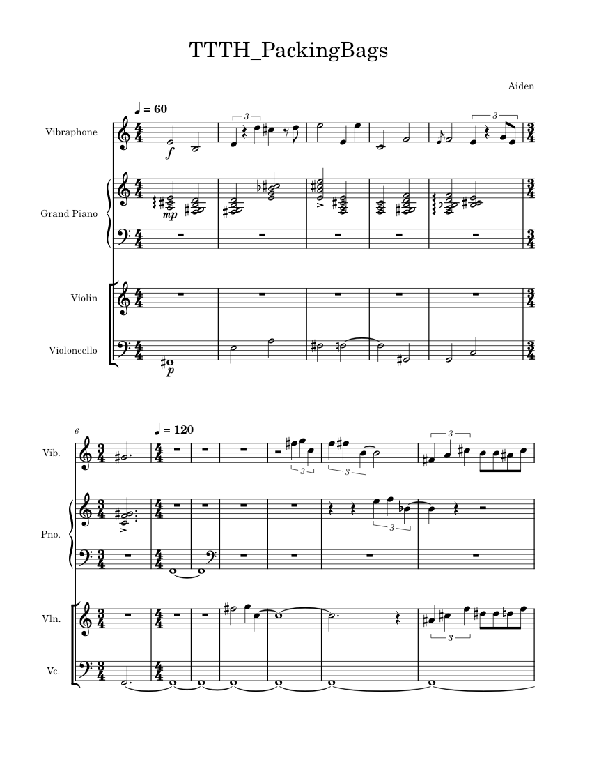 TTTH_PackingBags Sheet music for Piano, Vibraphone, Violin, Cello ...