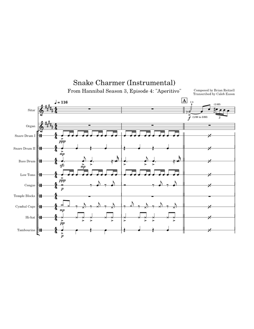 Snake Charmer (Instrumental) – Brian Reitzell Sheet music for Organ ...