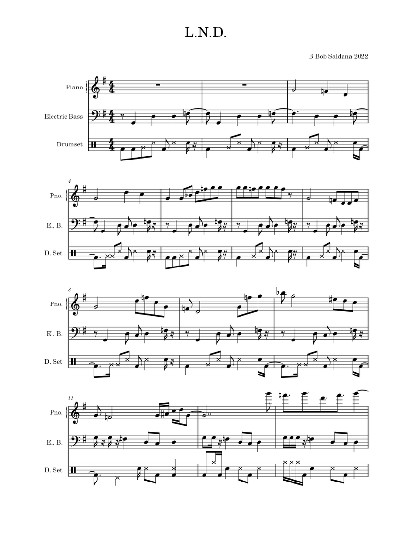 LND Sheet music for Piano, Bass guitar, Drum group (Mixed Trio ...