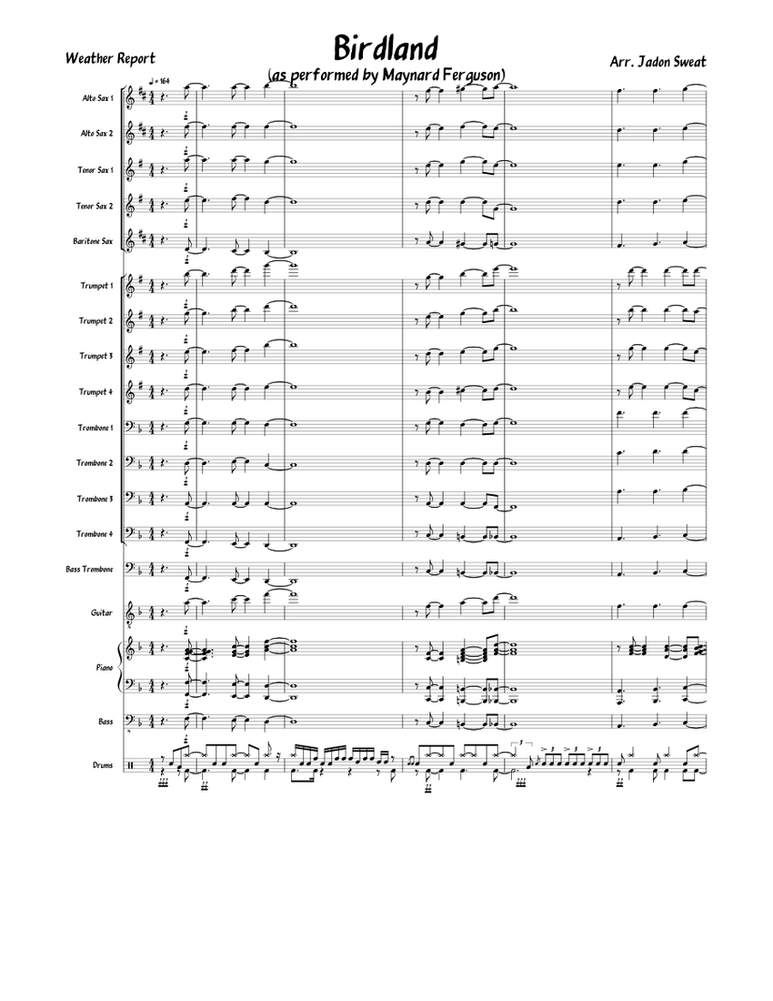 Birdland Sheet music for Piano, Trombone, Trombone bass, Saxophone alto ...