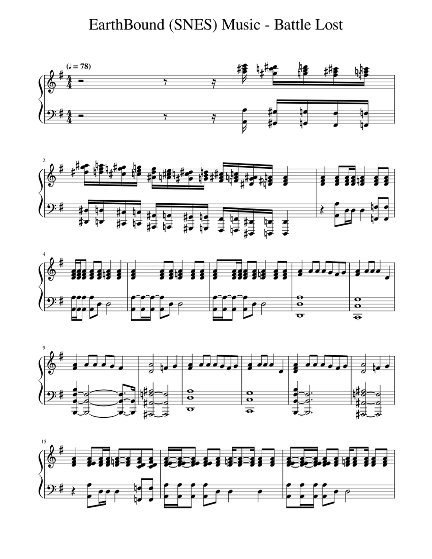 EarthBound (SNES) Music - Battle Lost Sheet music for Piano (Solo ...