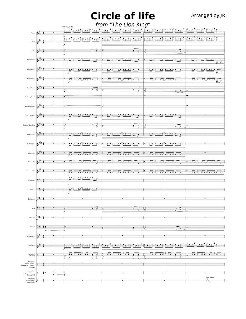 Circle of Life Sheet Music for Trombone, Euphonium, Tuba, Flute piccolo ...